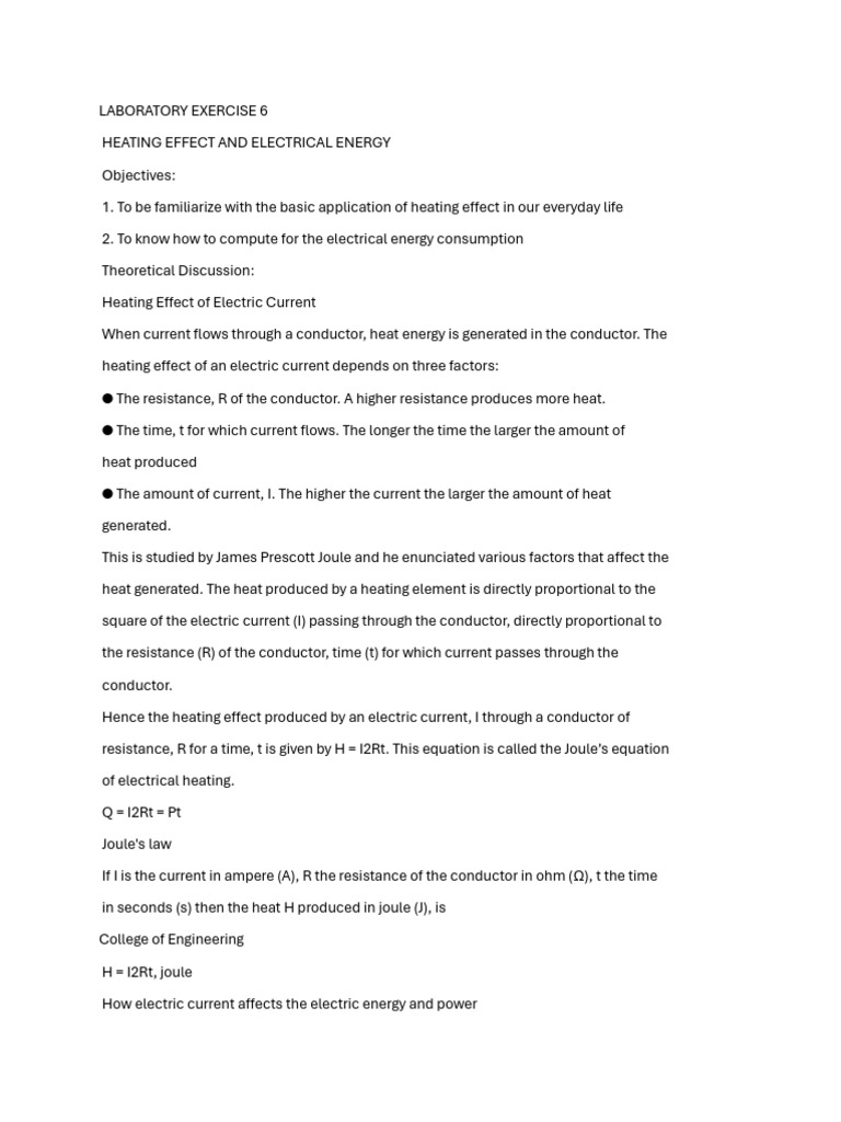 Laboratory Exercise 6 | PDF | Watt | Electrical Resistance And Conductance