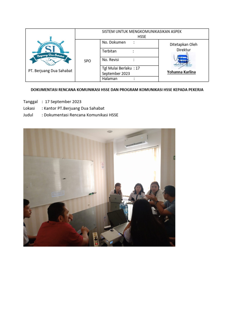 Dokumentasi Rencana Komunikasi HSSE | PDF