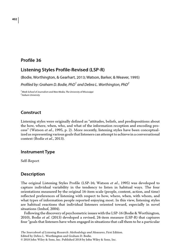LSP-R: Listening Styles for Selection | PDF | Cognition | Psychological ...