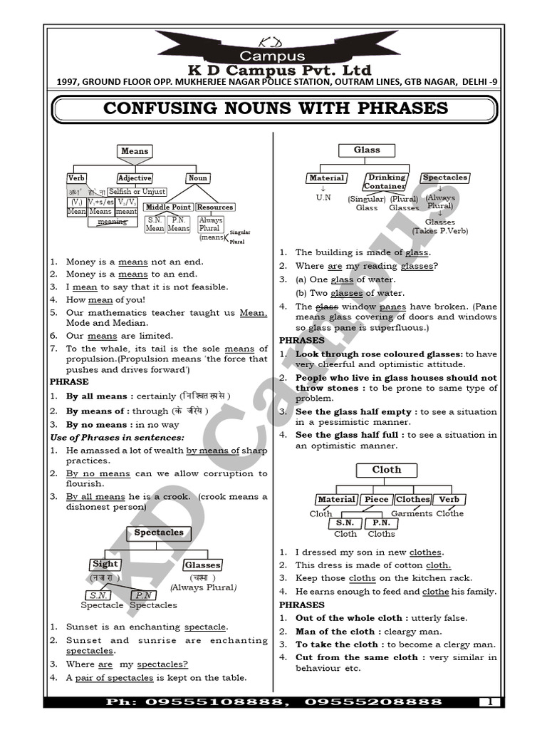 Understanding Confusing Nouns and Phrases | PDF | Plural | Adjective