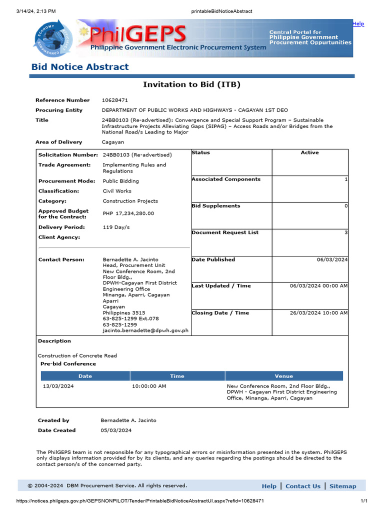 Instruction To Bidders (PhilGEPS) | PDF