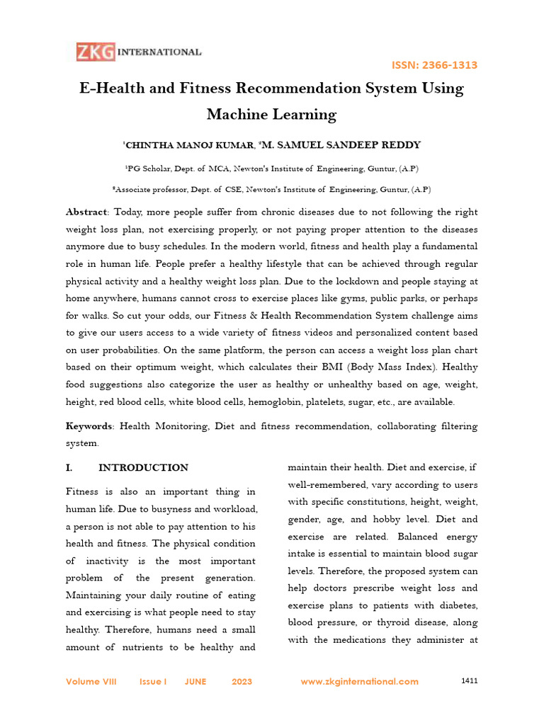 E Health and Fitness Recommendation System Using Machine Learning | PDF ...