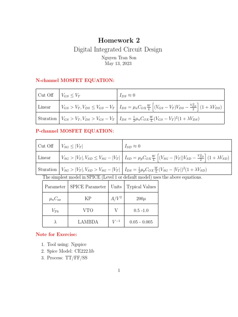 MOSFET Design & Simulation Tasks | PDF | Cmos | Mosfet