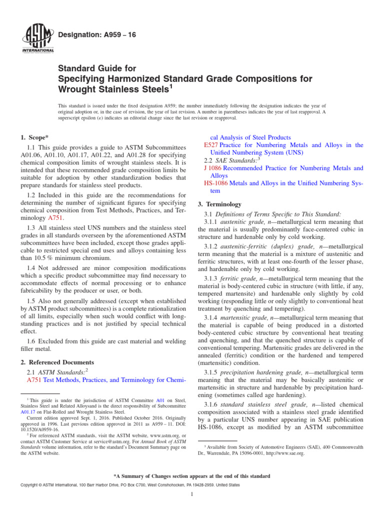ASTM A959-16 | PDF | Stainless Steel | Steel