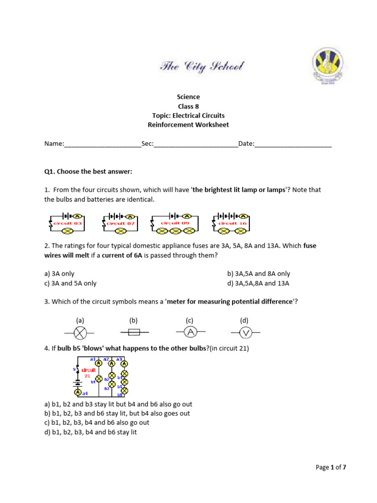 Science Class 8 Electrical Circuits | PDF | Series And Parallel ...