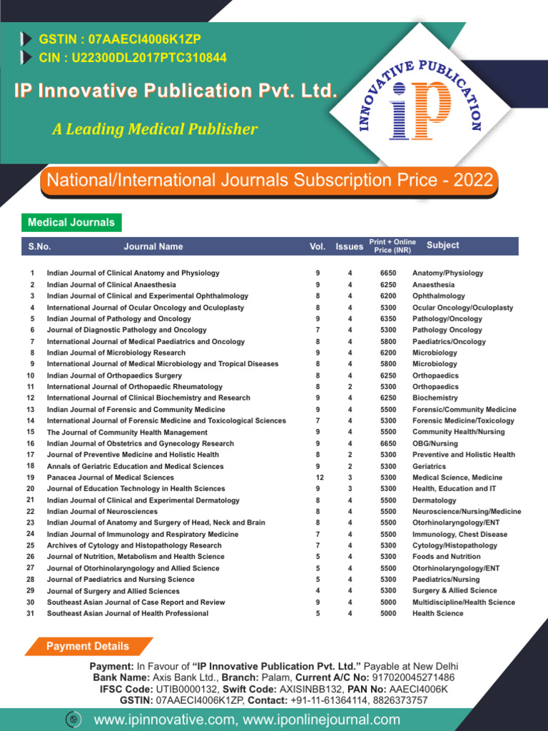 IP Journals Catalogue 2022 | PDF | Dentistry | Medicine
