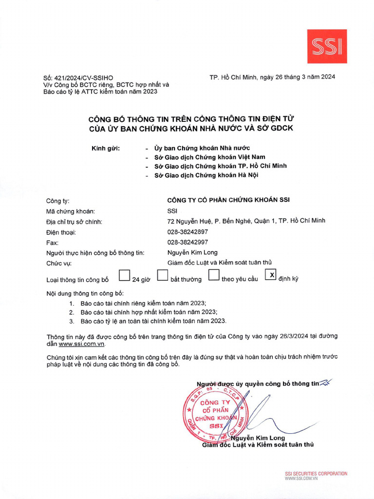 SSI BCTC Rieng Kiem Toan Nam 2023 | PDF