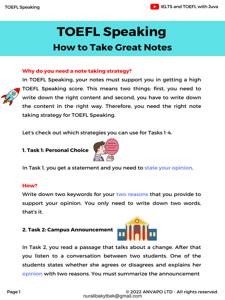TOEFL Speaking How To Take Great | PDF | Reserved Word | Test Of ...