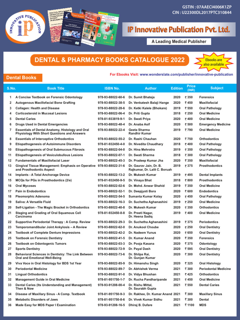 IP Dental and Pharmacy Books Catalogue 2022 | PDF | Dentistry ...