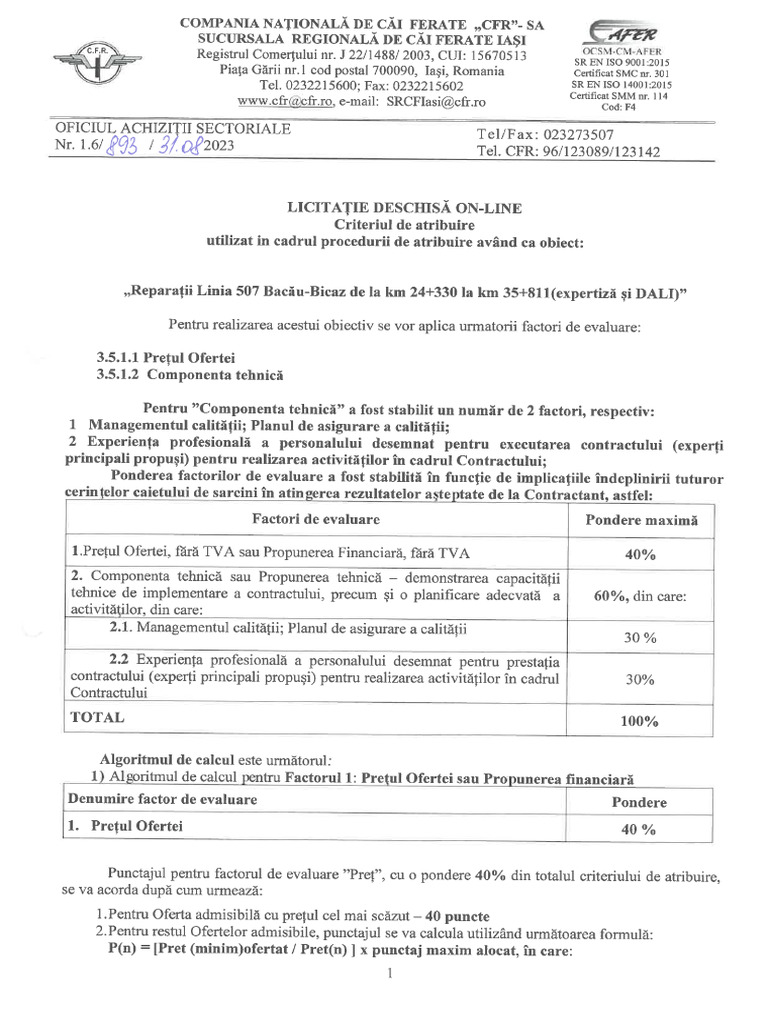 1.5 Instructiuni - Criteriu de Atribuire | PDF