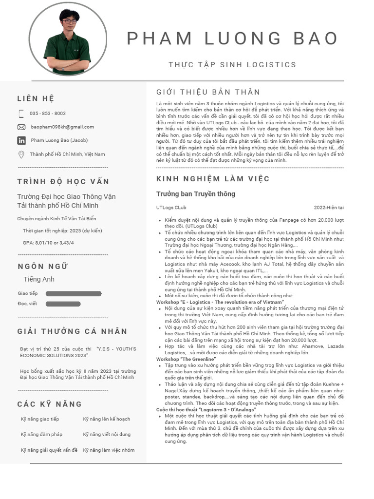 CV Pham Luong Bao (Tieng Viet) | PDF