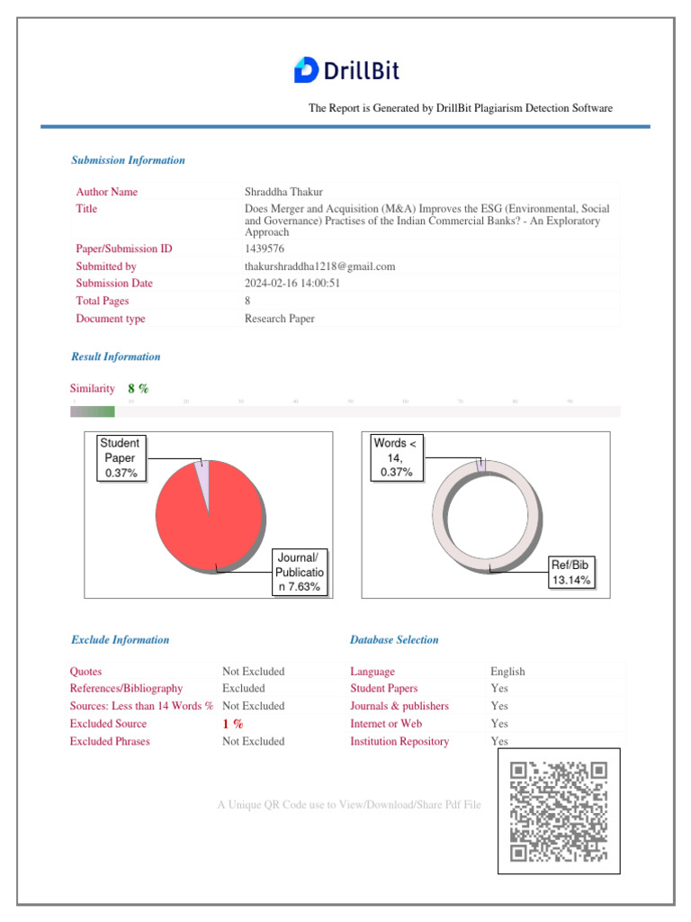 DB - Report - Does Merger and Acquisition Plagiarism Report | PDF | Business | Plagiarism