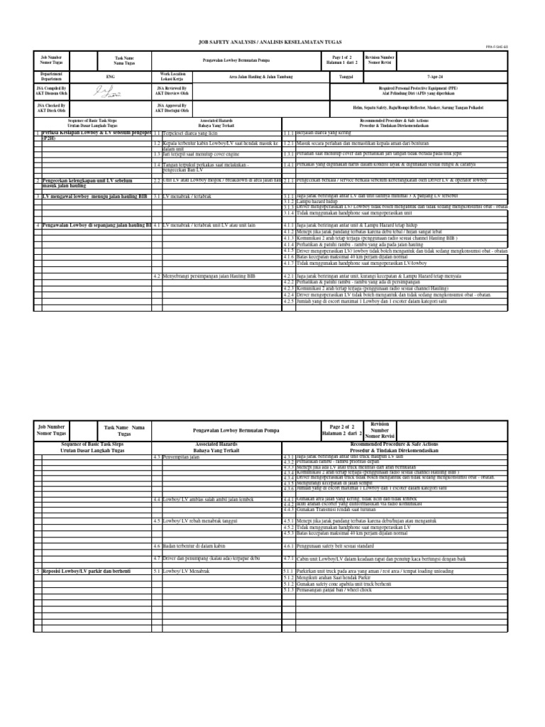 Prosedur Aman Pengoperasian Lowboy | PDF