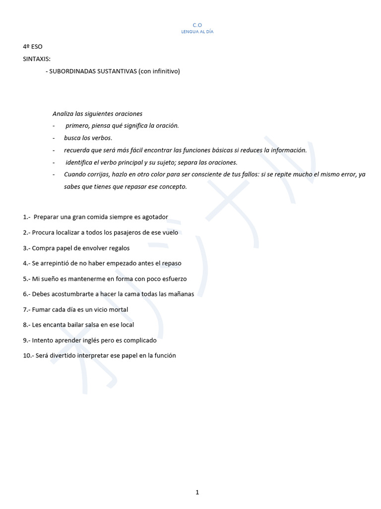 Oraciones SUB SUST 4º | PDF | Asunto (gramática) | Pronombre