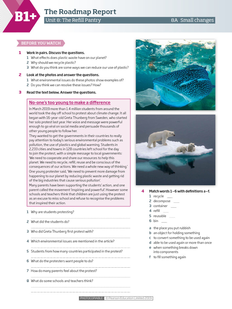ROADMAP Report B1+ Worksheet Unit | PDF | Recycling | Waste