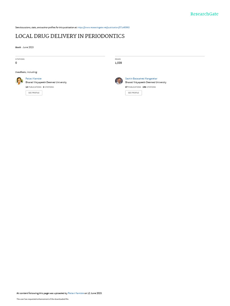 Local Drug Delivery in Periodontics: June 2023 | PDF | Periodontology ...