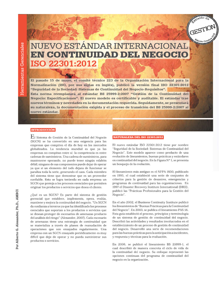 ISO 22301 - Artículo | PDF | Organización internacional para la ...