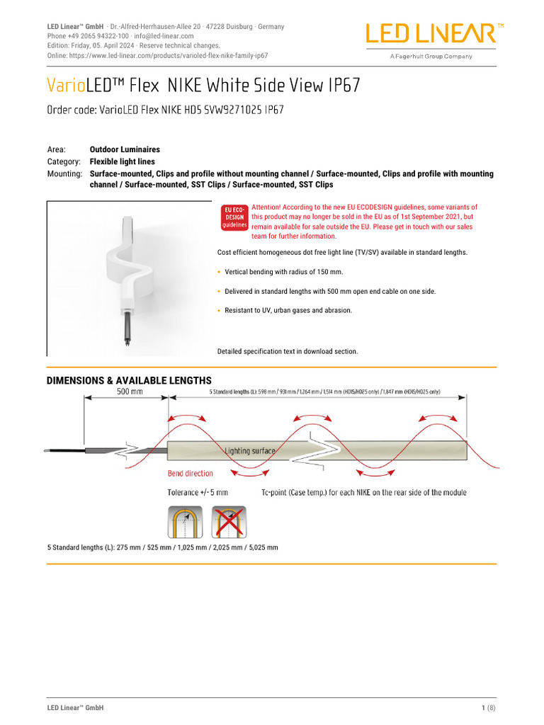 VarioLED Flex NIKE HD5 SVW9271025 IP67 | PDF | Power Supply ...