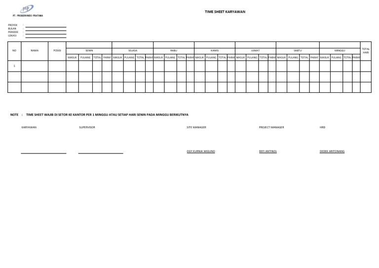 Time Sheet - Karyawan | PDF