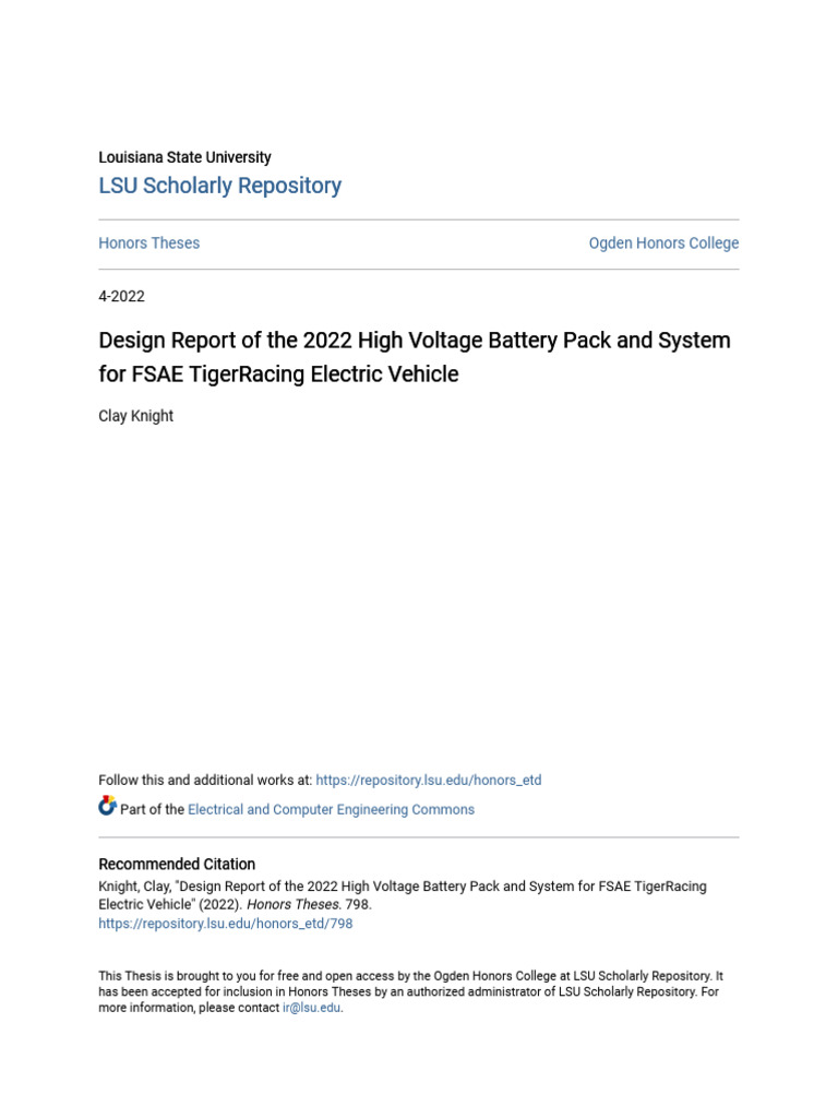 Design Report of The 2022 High Voltage Battery Pack and System Fo | Download Free PDF ...