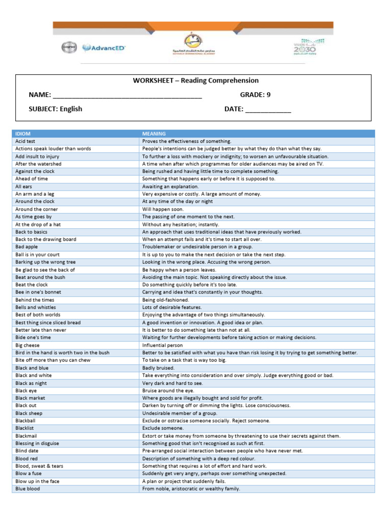 Idioms - gr9 | PDF | Thought