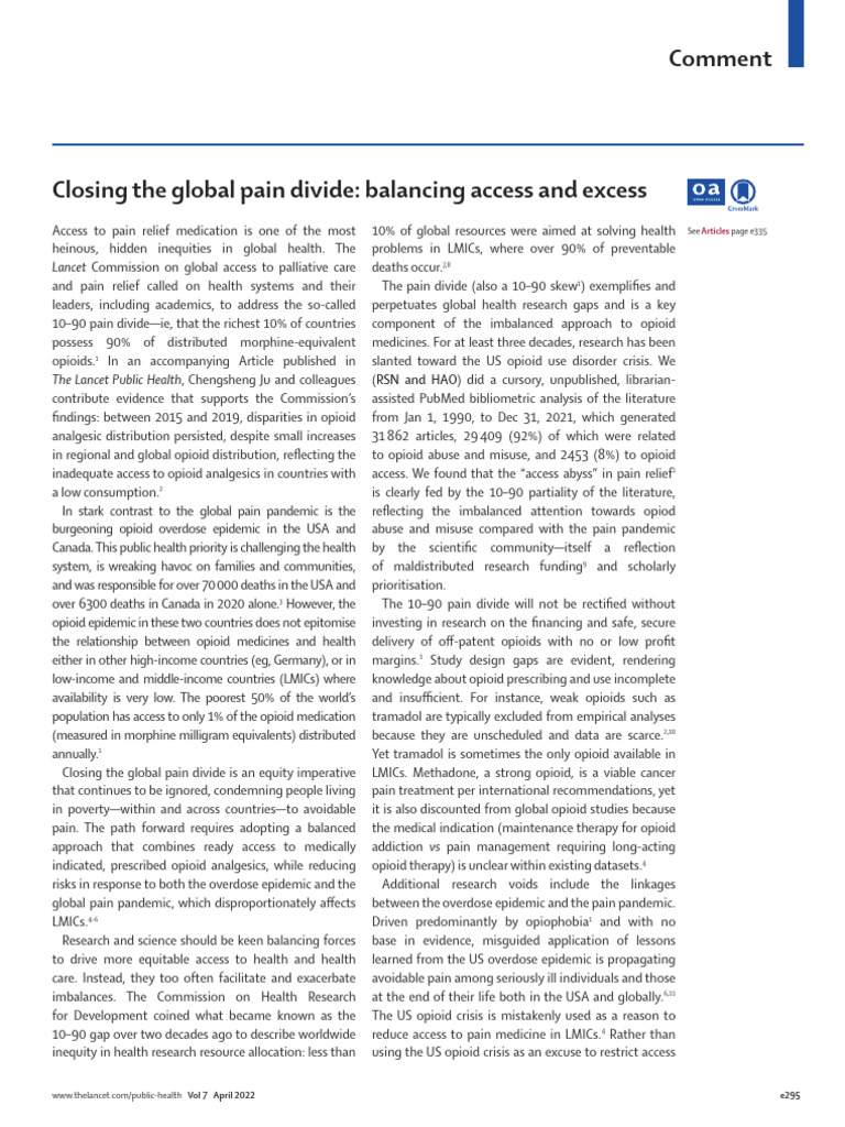 Closing The Global Pain Divide Balancing Access A | PDF | Opioid ...