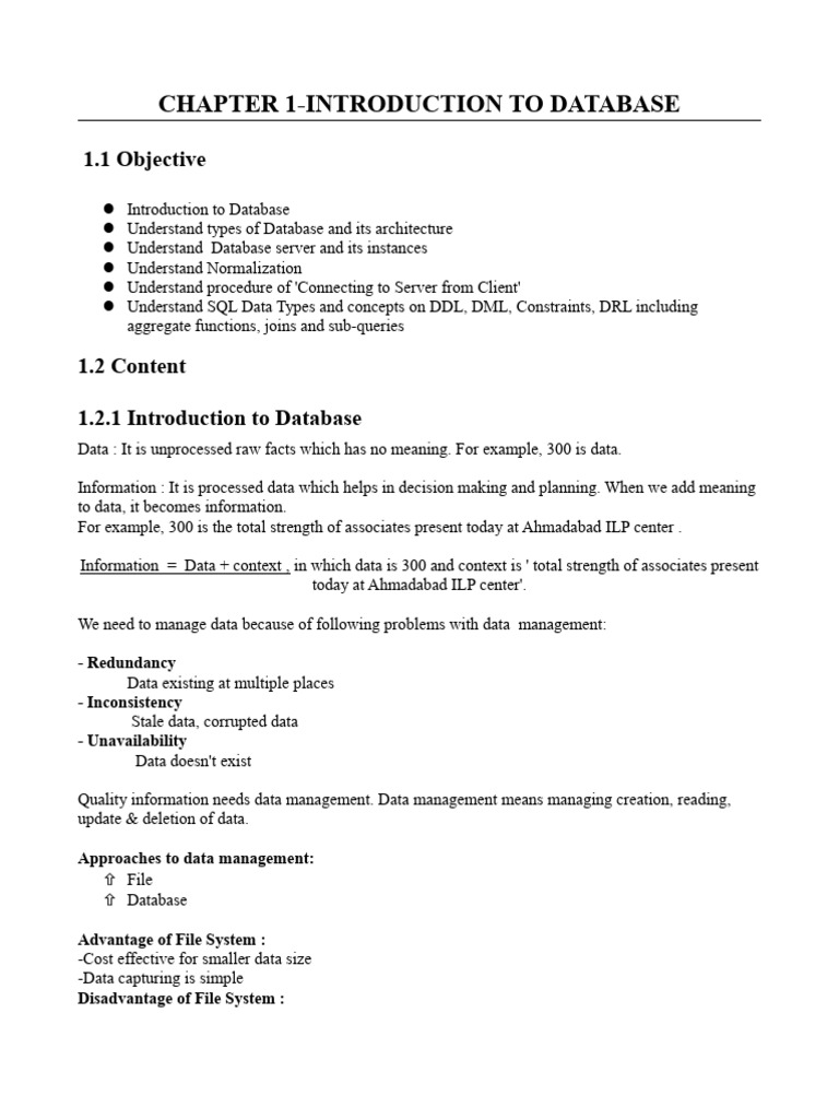 1 - Content - Introduction To Database, Normalization, DDL, DML | PDF | Relational Database ...