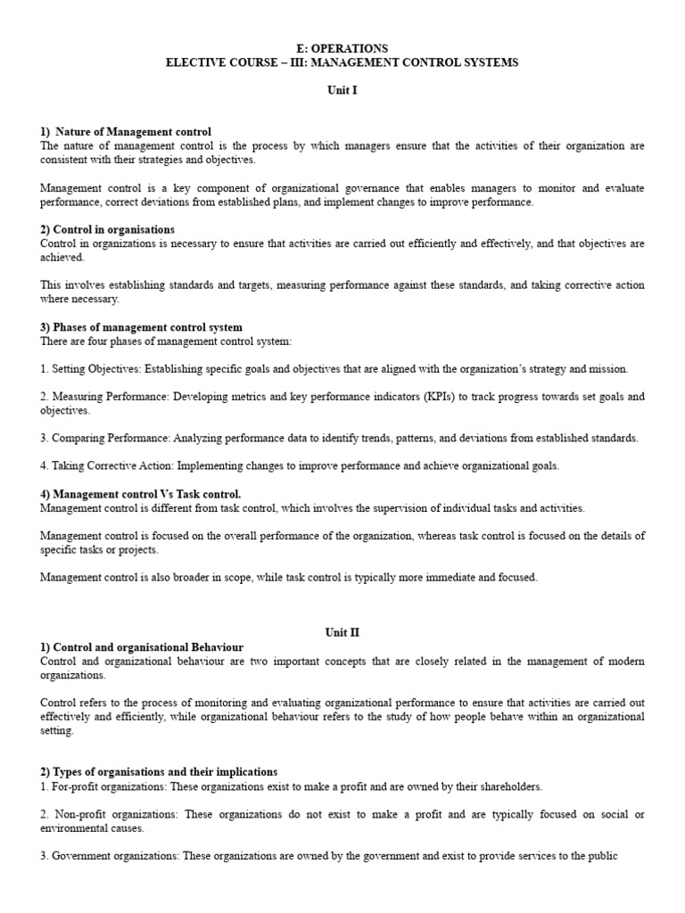 Management Control System 2 | PDF | Goal | Performance Indicator