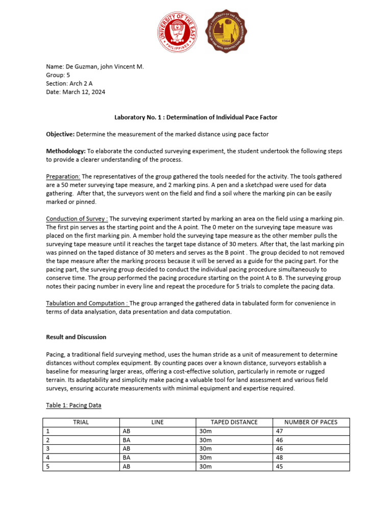 SURVEYING 1st Fieldwork PLATE 1 | PDF | Surveying | Experiment