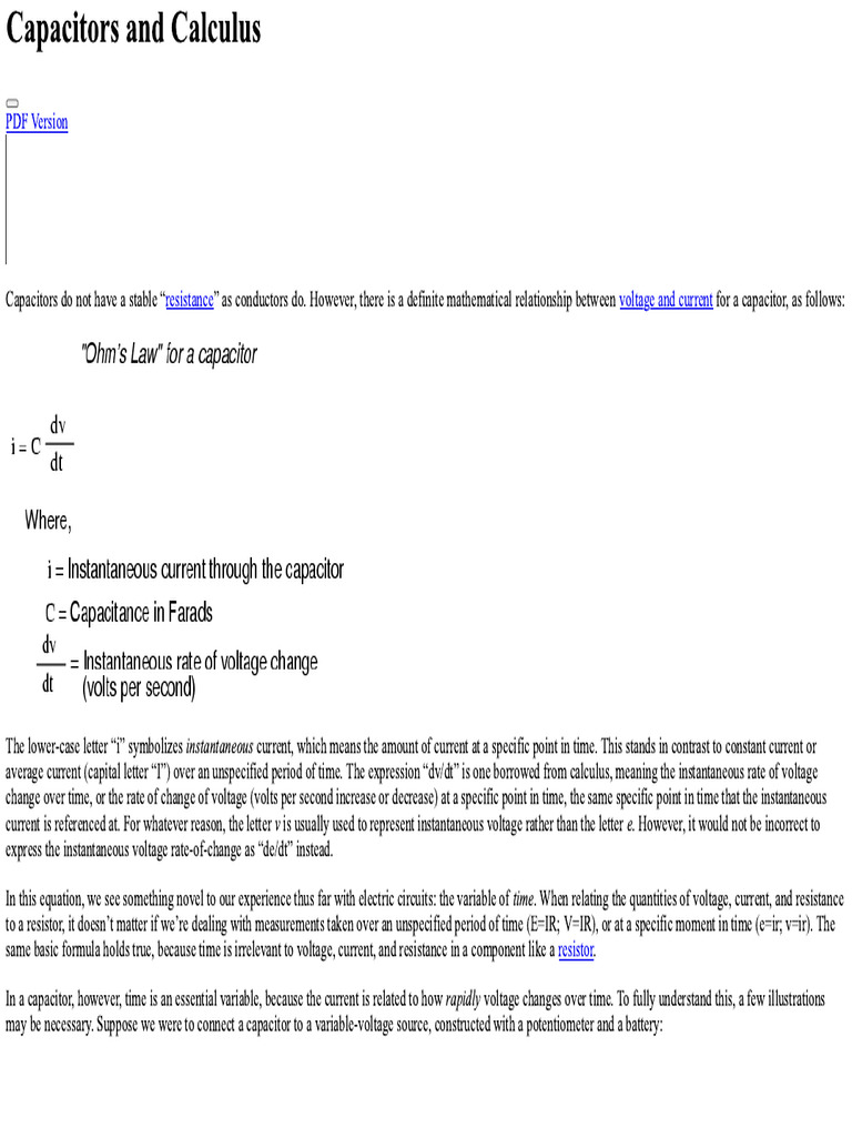 Capacitors and Calculus - Capacitors - Electronics Textbook | PDF | Wellness