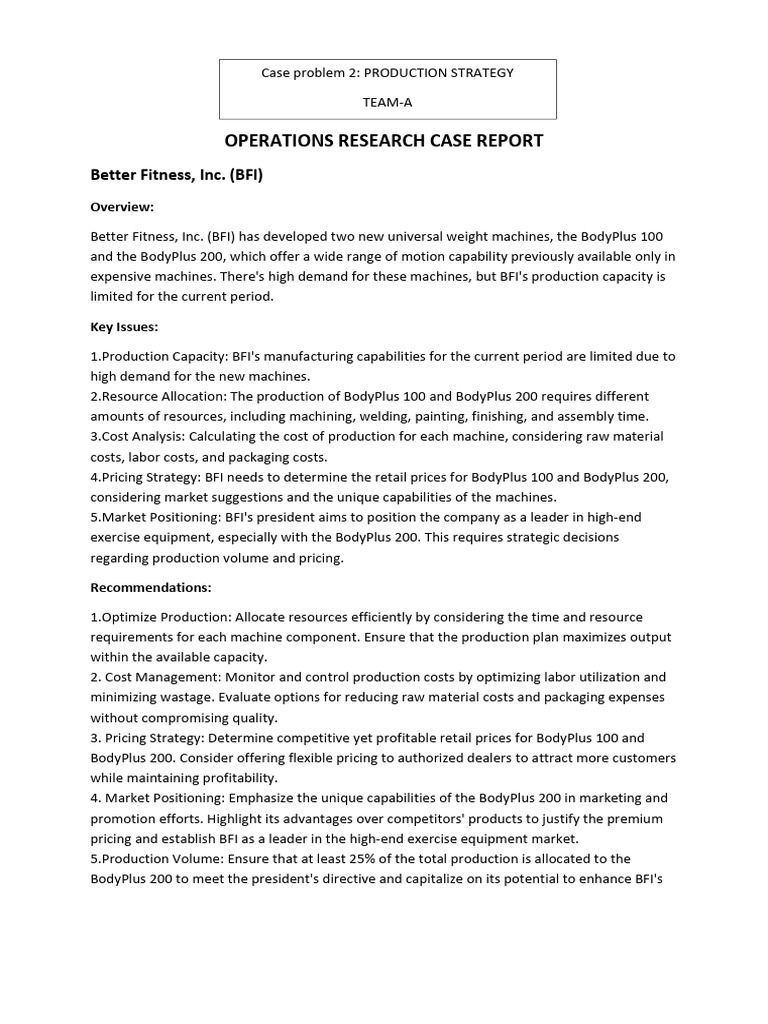 Group A OR Case Report Case Problem 2 (Production Strategy) . | Download Free PDF | Mathematical ...