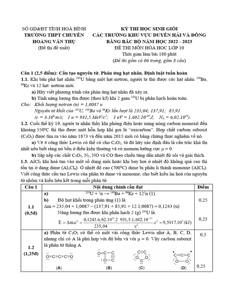 Đáp án đề đề xuất DHBB 2023 | PDF