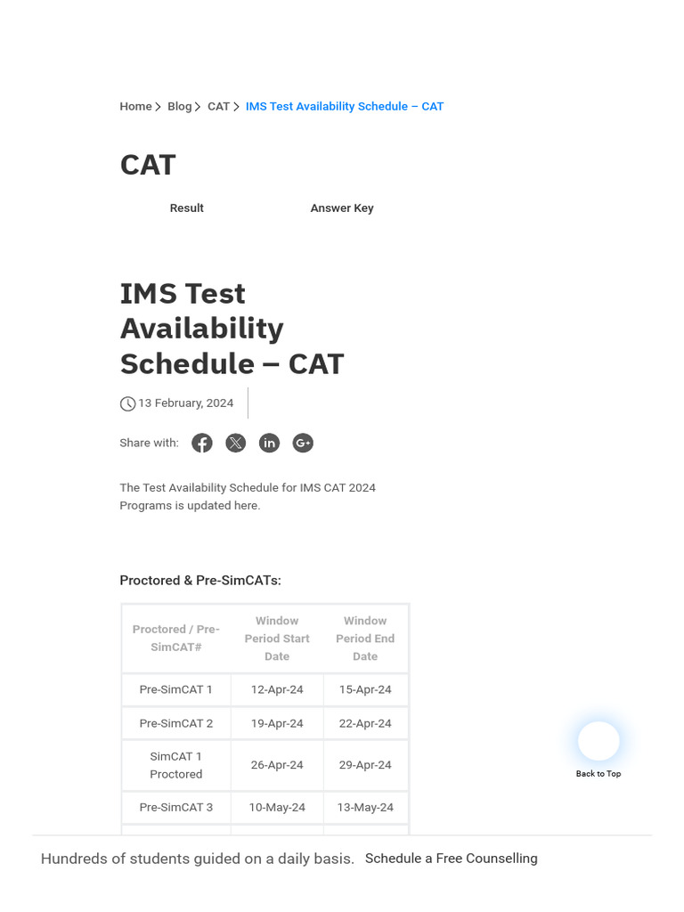 IMS SimCAT 2025 Test Schedule | PDF