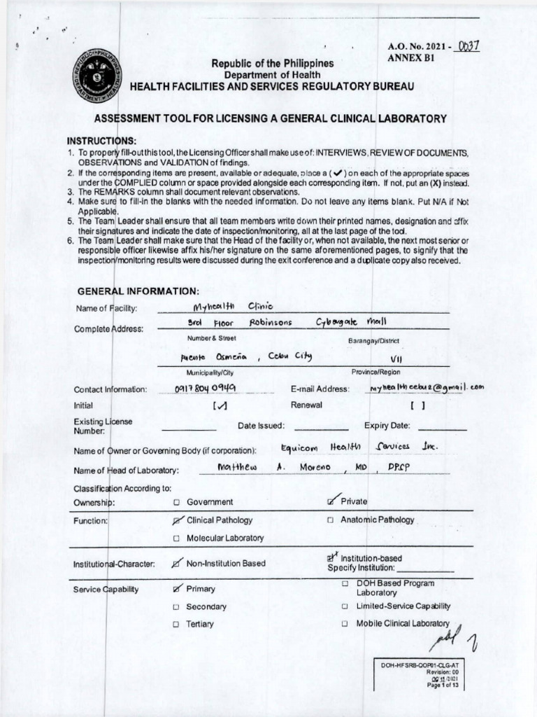 Assessment Tool For Licensing A General Clinical Lab 2.14.2023 | PDF ...