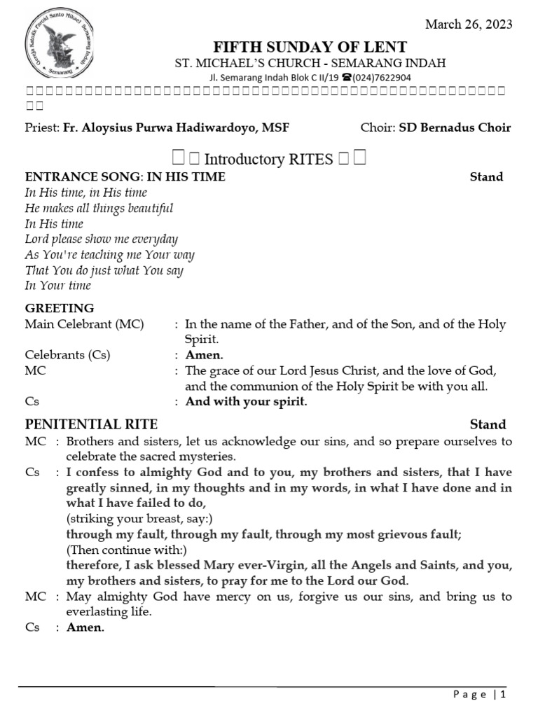 Mass 2023-03-26 5th Sunday of Lent | PDF | Lord's Prayer | Jesus