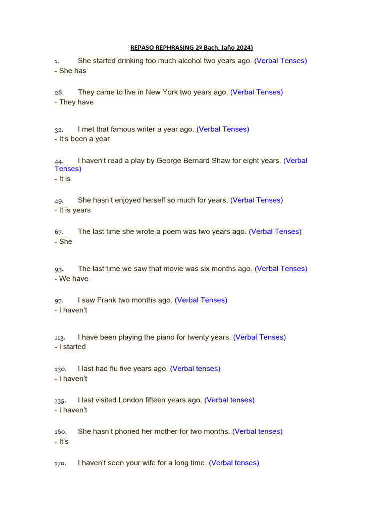 Rephrasing Verbal Tenses Guide | PDF | Linguistics | Grammar