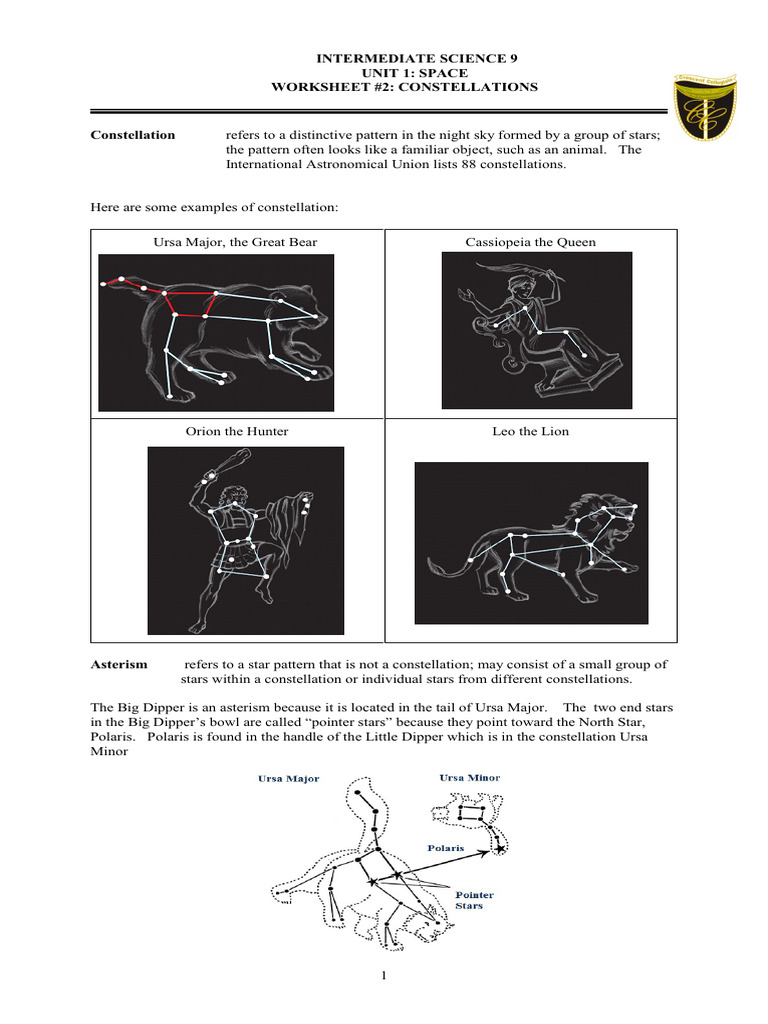 Science 9 Unit 1 Space Worksheet 2 Constellations 2016-2017 | PDF ...