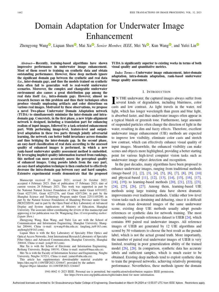 Domain Adaptation For Underwater Image Enhancement | PDF | Computer ...