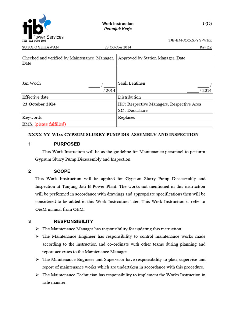 Wi - Gypsum Slurry Pump Disassembly & Inspection | PDF | Screw | Belt ...