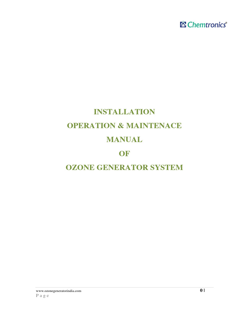 Ozone Generator Installation & Operation Manual | PDF | Ozone | Ac ...