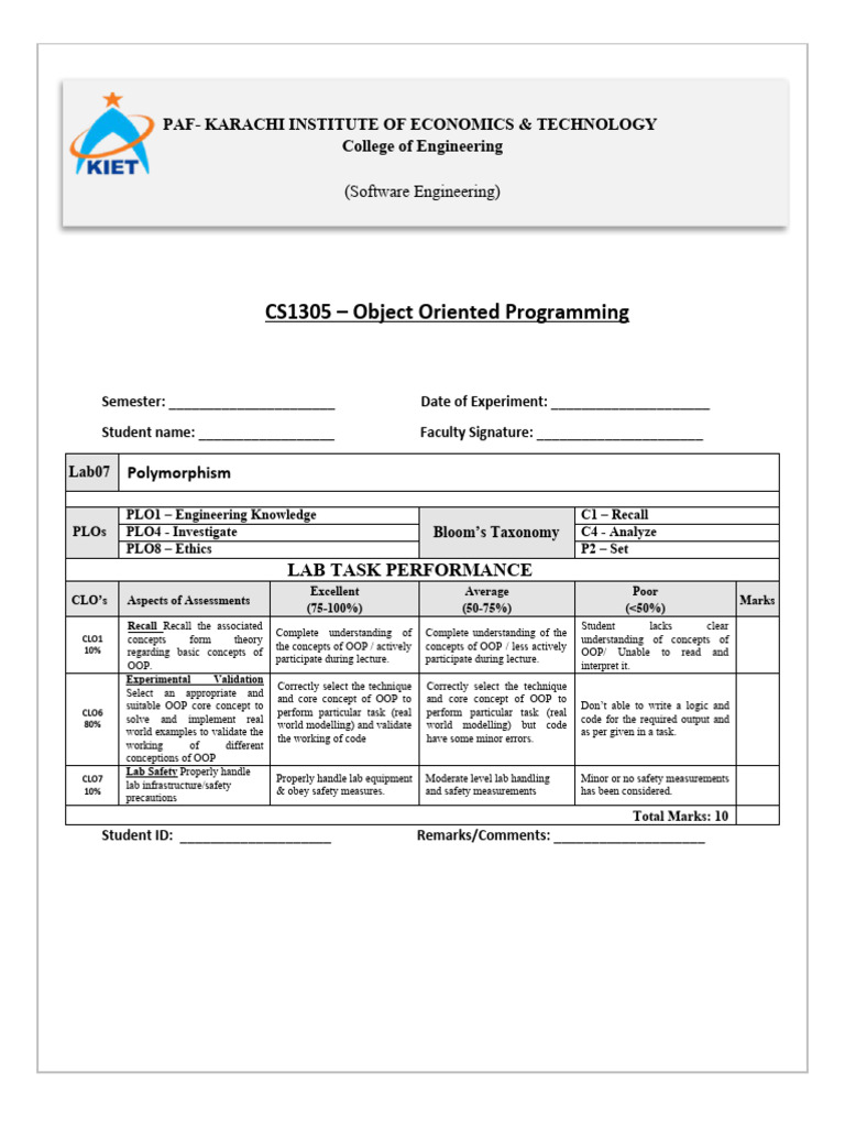 OOP Lab 07 | Download Free PDF | Science | Engineering OOP Lab 07 | Download Free PDF | Science | Engineering