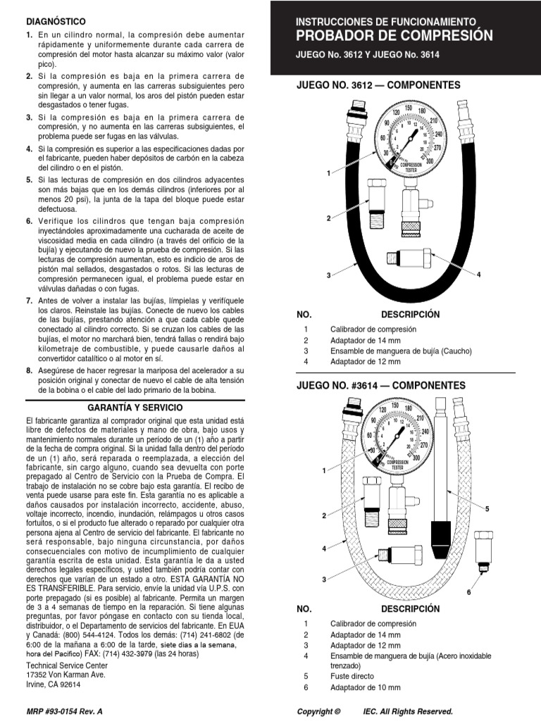 Manual Medidor Compresión 3612 | PDF | Distribuidor | Carburador