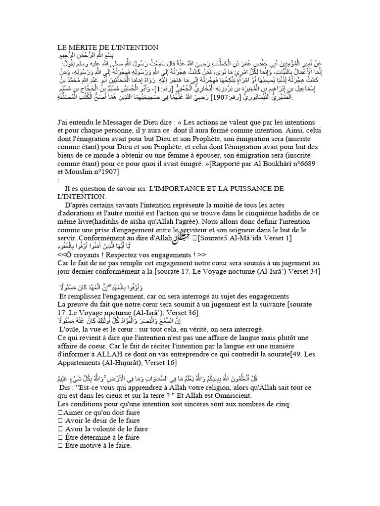 Importance de l'Intention en Islam | PDF | Allah | Religions abrahamiques