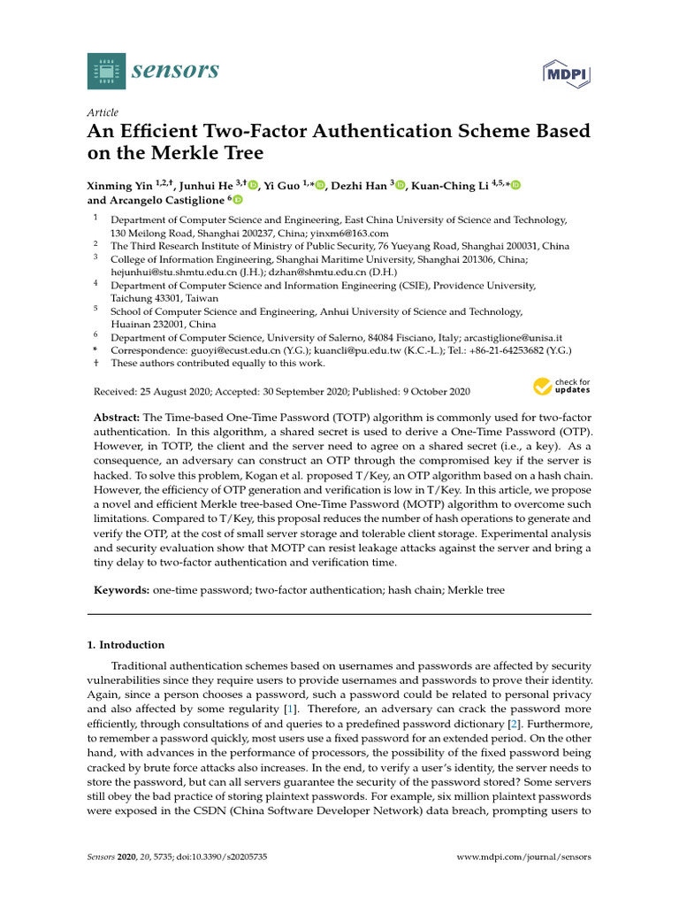 Sensors 20 05735 v2 | PDF | Password | Authentication