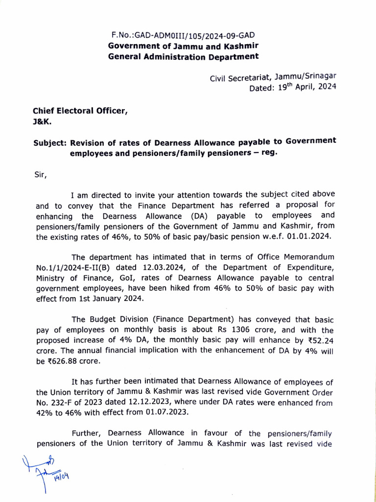 DA Revised Implementation | PDF | Government Of India | Government