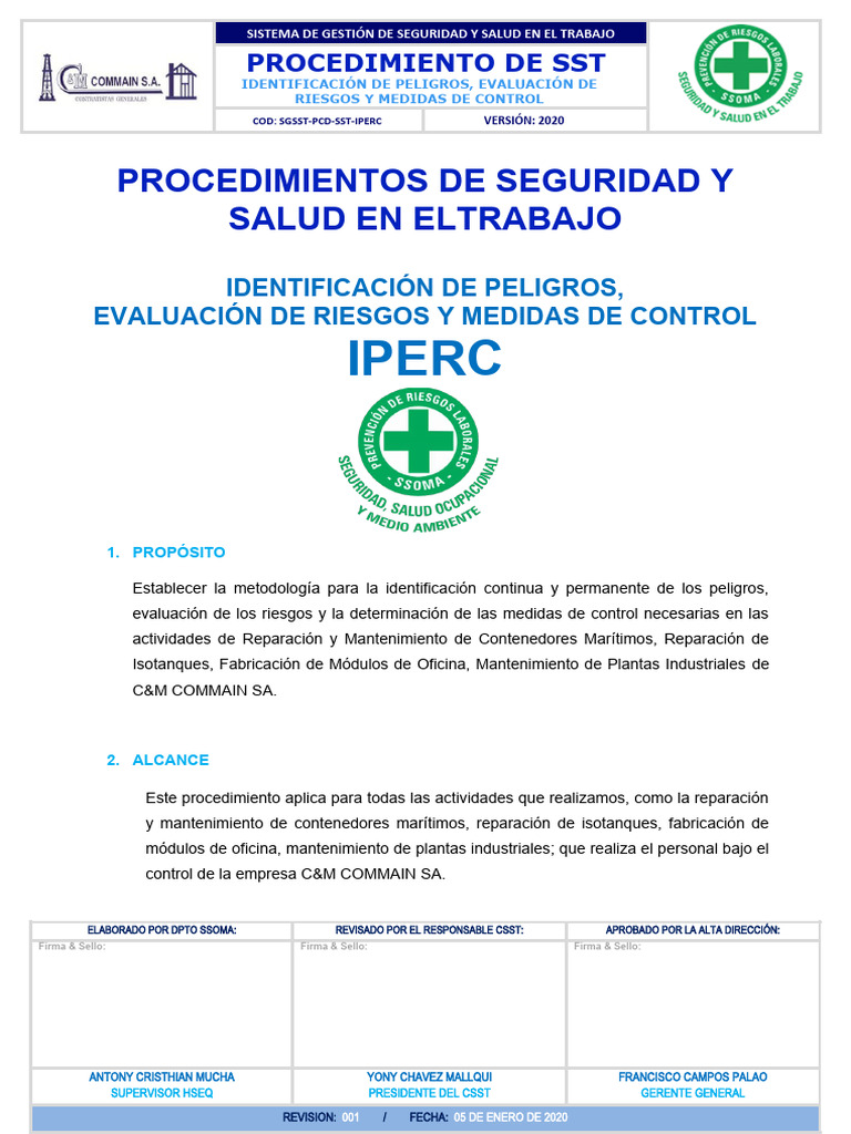 Procedimiento de SST - IPERC | PDF | Evaluación de riesgos | Riesgo