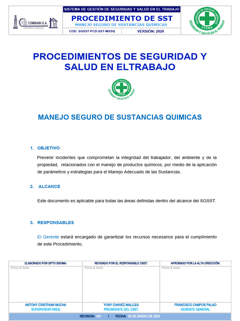 Procedimiento de SST - Manejo Seguro de Sustancias Quimicas | PDF | Químico | Transporte