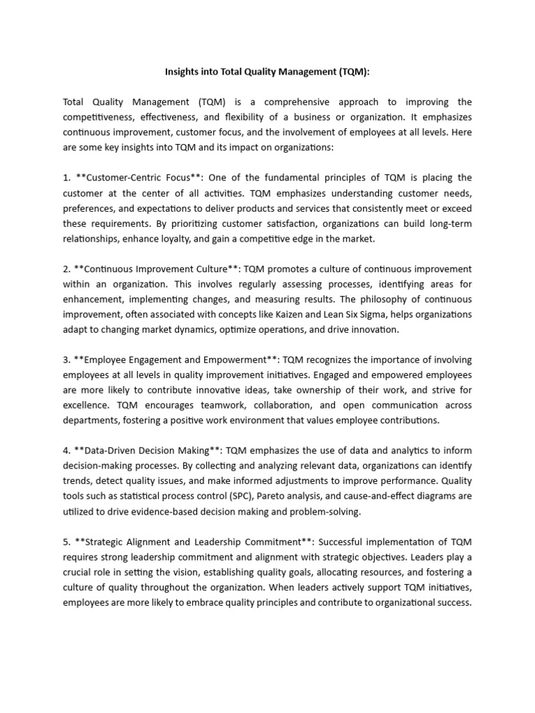 Insights Into Total Quality Management (TQM) | Download Free PDF | Quality Management ...