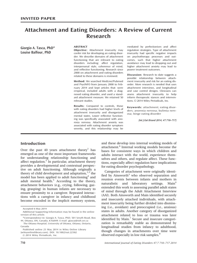 Attachment Insecurity and Eating Disorders | PDF | Attachment Theory ...