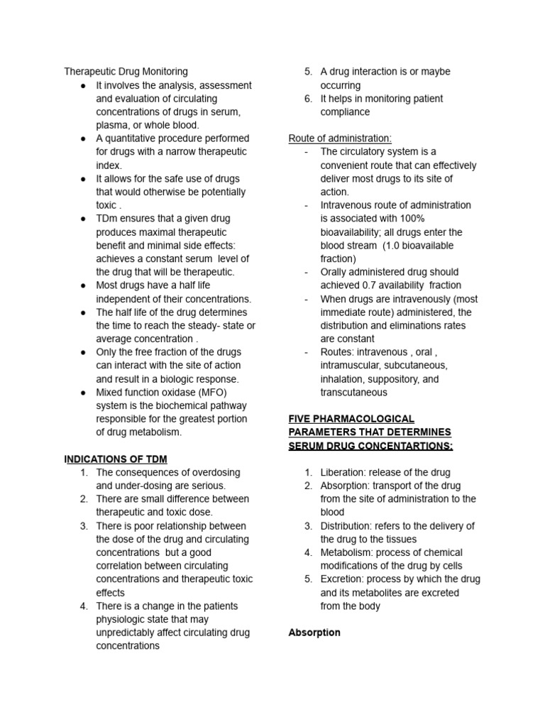 Five Pharmacological Parameters That Determines Serum Drug ...